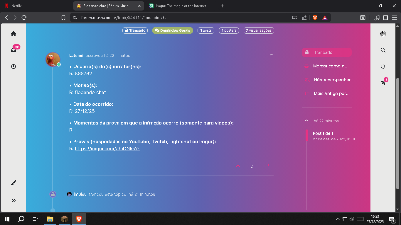 Nao foi uma denuncia , foi um contra RP | Fórum Mush